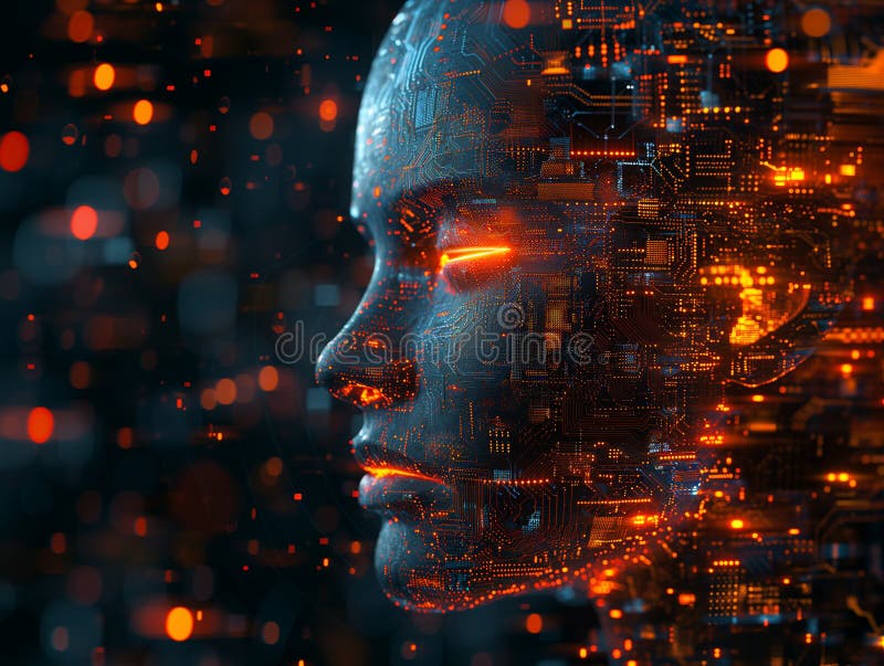 Igital Human Face Concept with Circuit Patterns Stock Illustration ...