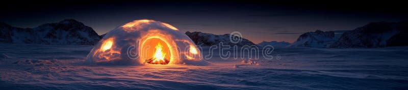Igloo with Fire Burning Inside in a Snowy Landscape Stock Illustration ...