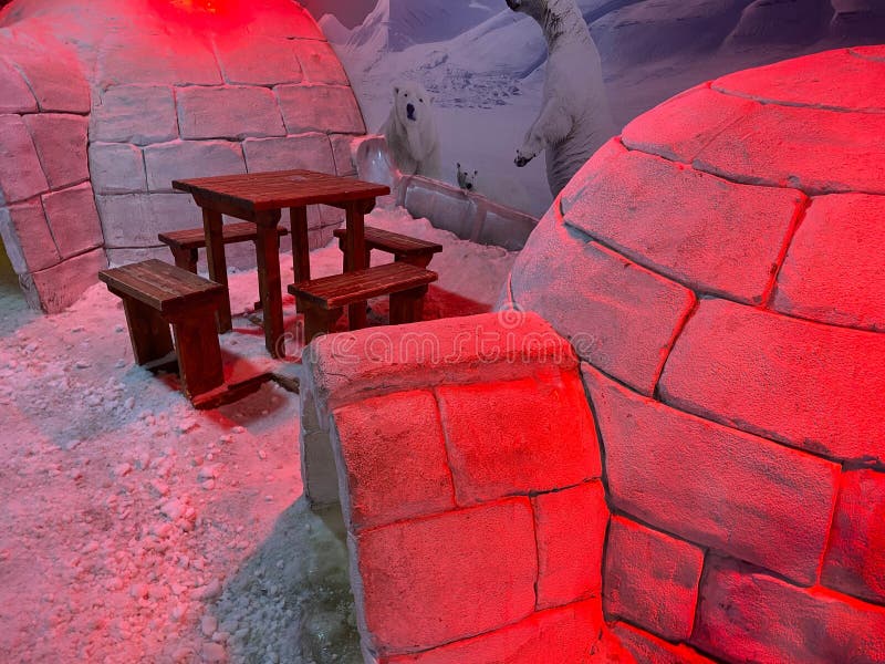 Igloo Ice-house Under Blue Sky with Snowfall Stock Image - Image of ...