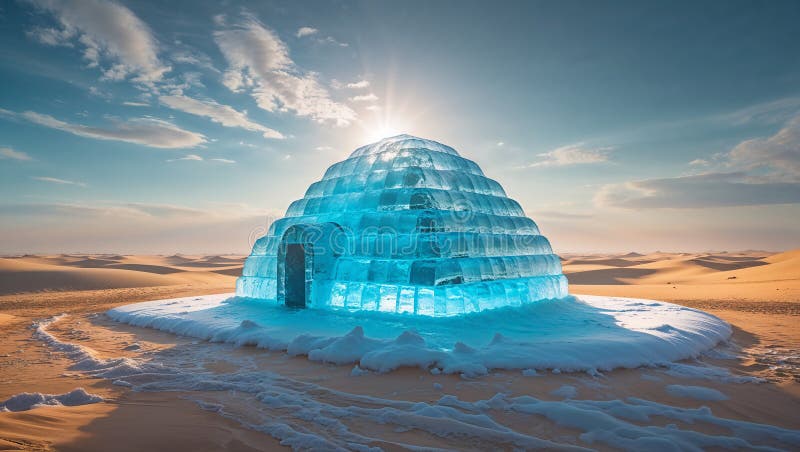 Igloo Made of Ice Blocks Standing in the Middle of Desert Under ...