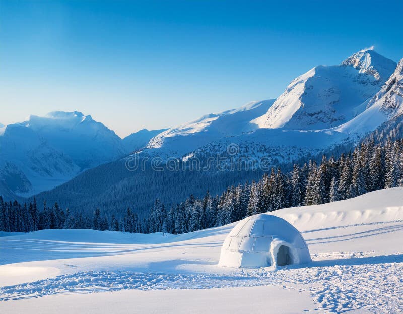 Igloo in Mountainous Winter Landscape Stock Illustration - Illustration ...