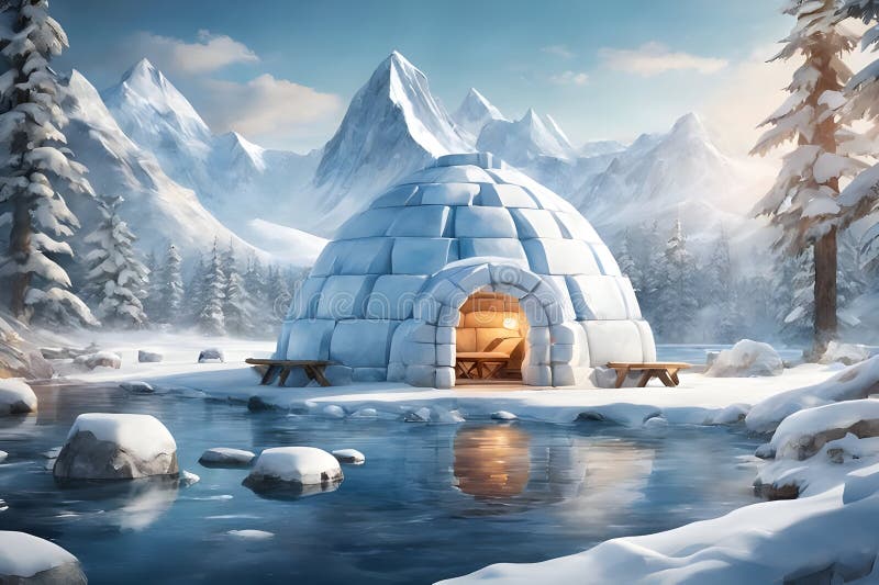 Igloo in Snowfield with Snowy Mountain Stock Illustration - Illustration of eskimo, polar: 292630367