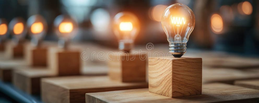 Ignite Innovation with Wooden Cubes Featuring Idea Icons Explore the ...