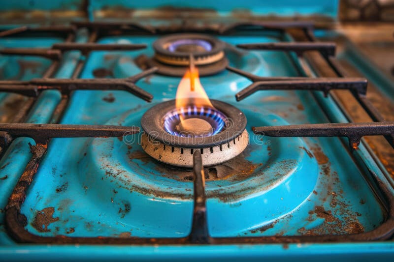 Ignited Gas Stove Burner Close-up Stock Image - Image of blue, cooking ...