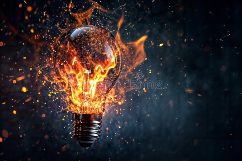 Ignited Light Bulb on Fire. Created with Generative AI Stock ...