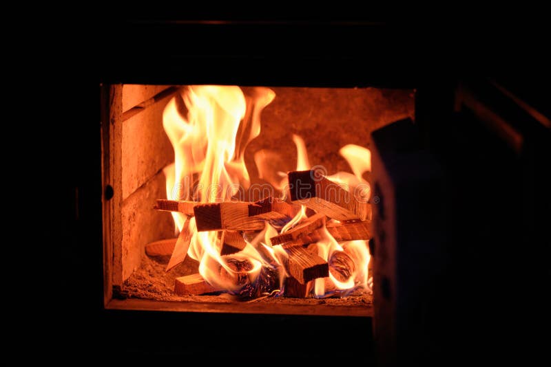 Igniting Fire in a Wood-burning Fireplace Stock Image - Image of ...