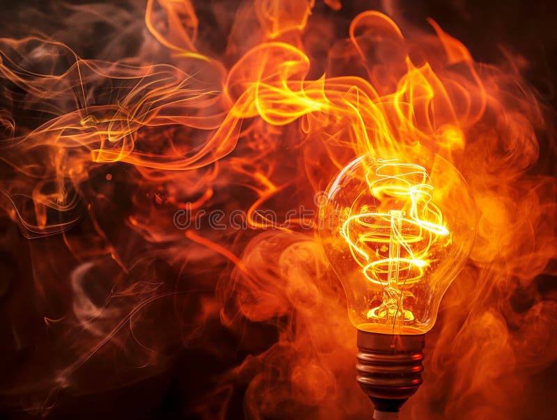 Igniting Ideas Concept with Lightbulb and Flames Stock Photo - Image of ...