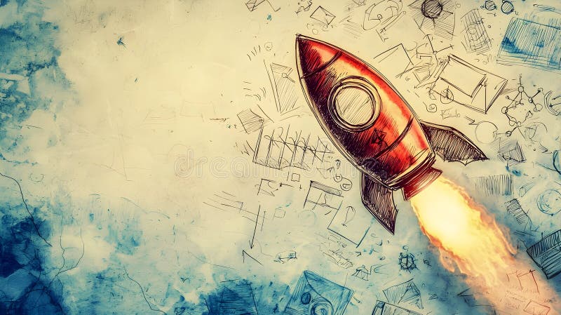 Igniting Imagination, a Rocket Launching into Creativity Stock ...