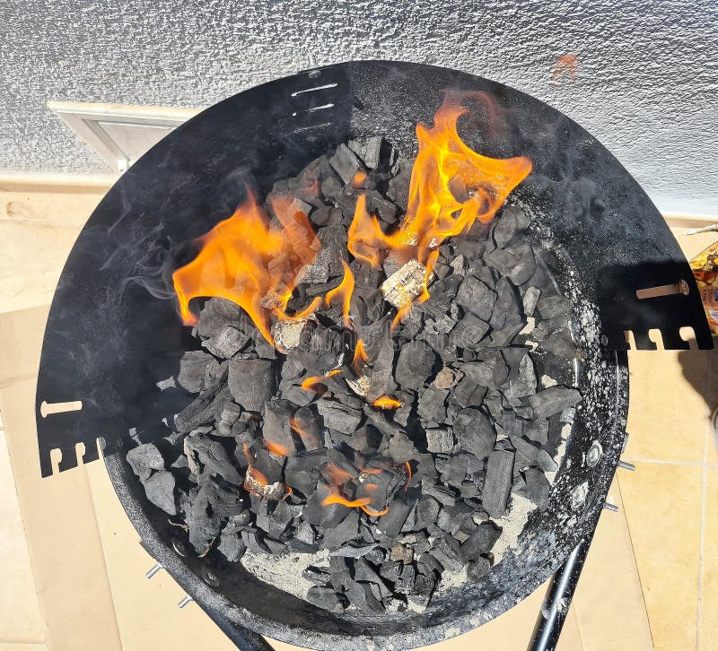 Ignition of Coal for the Barbeque Stock Image - Image of barbeque ...