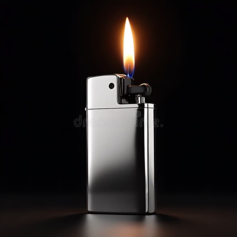 Ignition of Flame from Silver Lighter Dark Background High-quality ...