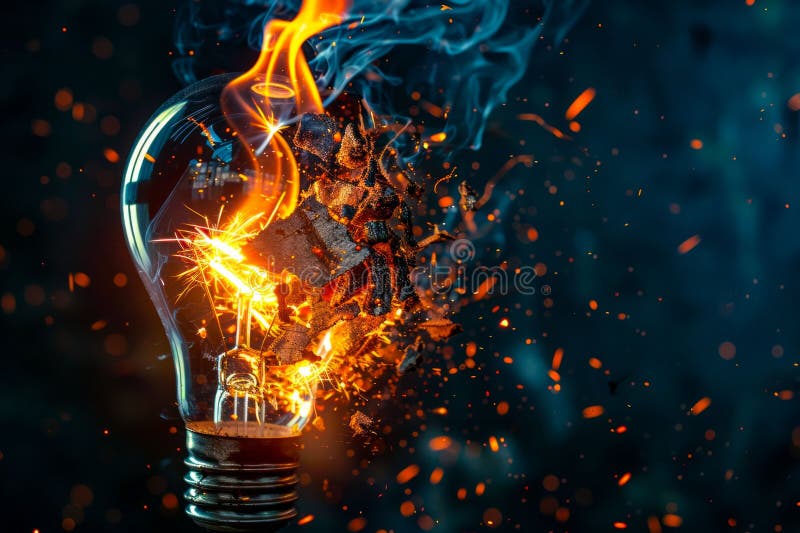 Ignition of Ideas: Exploding Light Bulb Concept. Generative Ai Stock ...