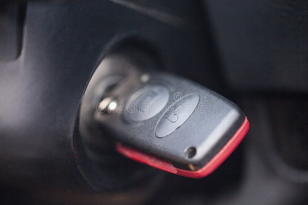 Ignition Key of Modern Car Close Up. Car Key in Keyhole Stock Photo ...