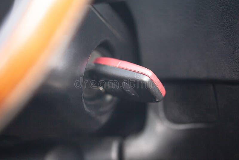 Ignition Key of Modern Car Close Up. Car Key in Keyhole Stock Photo ...