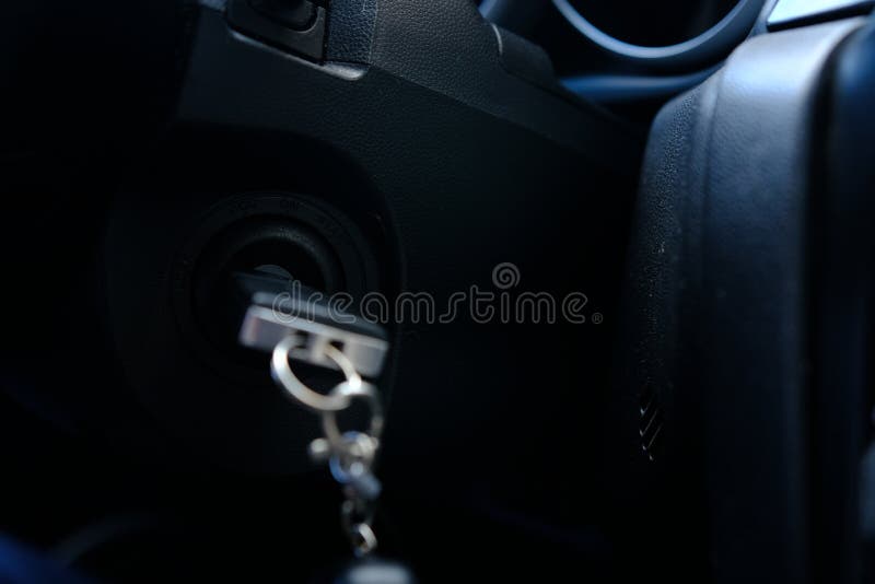 Ignition Key of Modern Car Close Up. Car Key in Keyhole Stock Image ...