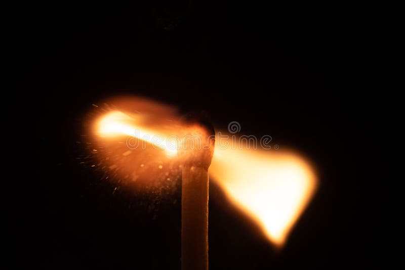 Ignition of Match with Sparks Isolated on Black Background Space for ...