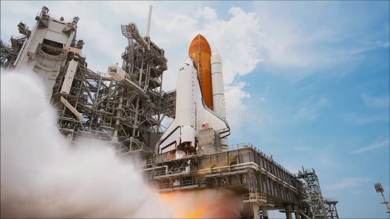 Ignition of the Space Shuttle Engines on the Launch Pad. 4K. Stock ...