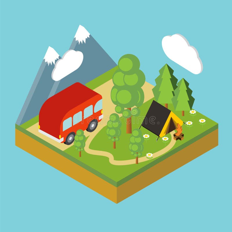 Iisometric Camp, Flat 3d Isometric Pixel Art. Stock Vector ...