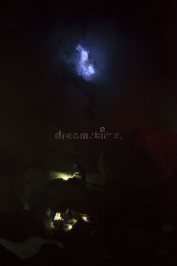 Ijen Crater - Blue fire stock photo. Image of indonesia - 83721458