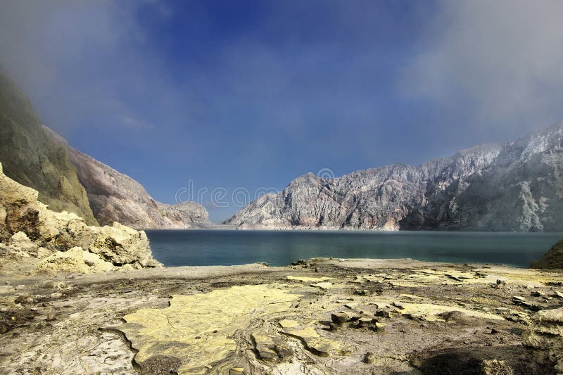 Ijen Crator Sulfuric Acid Lake Stock Photo - Image of java, vulcano ...
