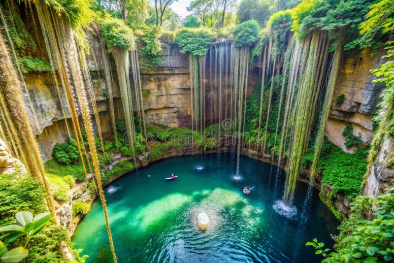 Ik-Kil Cenote, Chichen Itza, Mexico Stock Illustration - Illustration ...