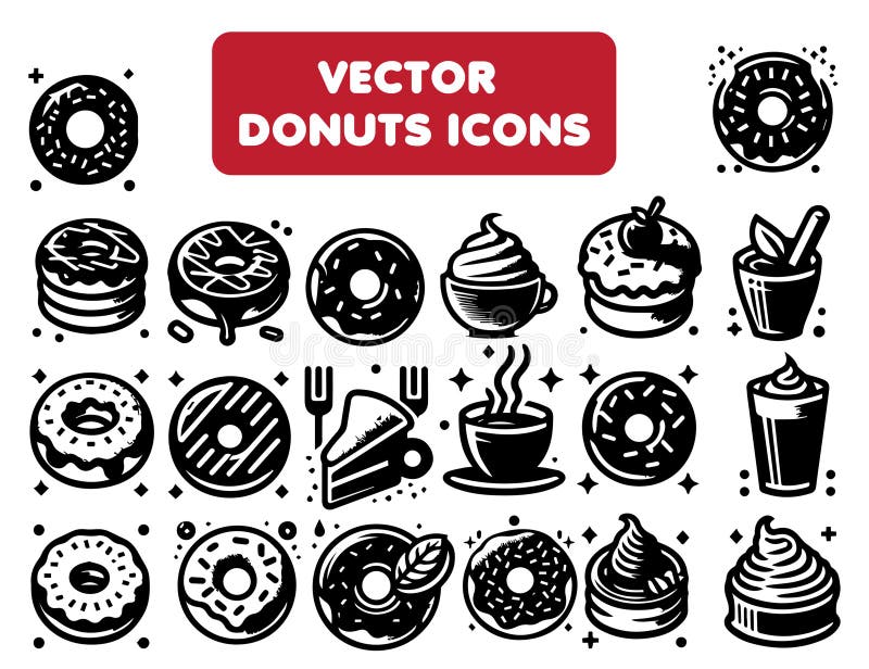 Vector Donuts Icons in Black and White, Isolated Set, Perfect for ...