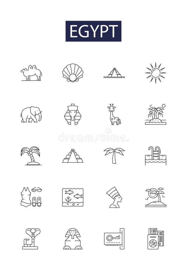 Ikony I Znaki Wektora Linii Egiptu. Piramids Pharaohs Nile Cairo Giza ... Ikony I Znaki Wektora Linii Egiptu. Piramids Pharaohs Nile Cairo Giza ...