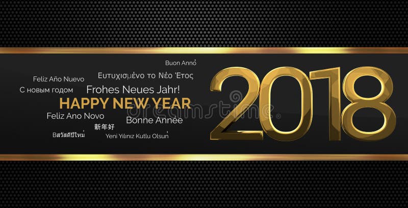 Simbolo Dorato Multilingue Di Buon Anno 2018, Rendering 3D ...