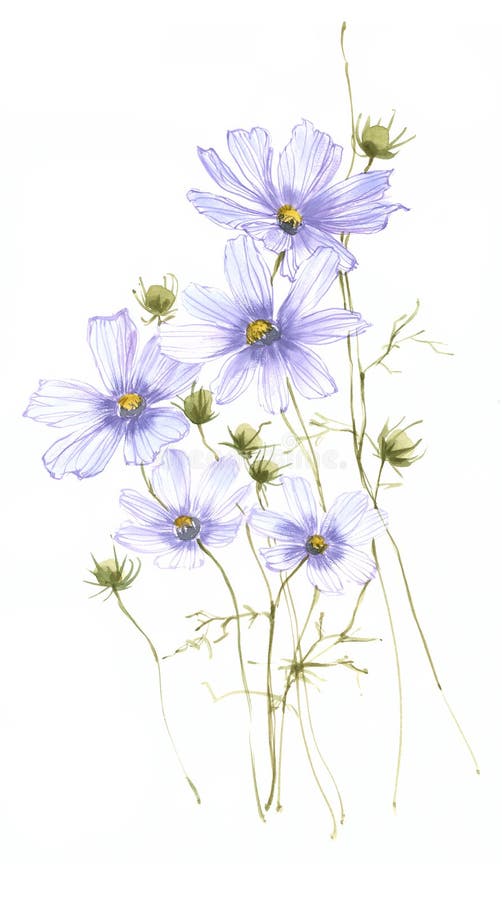 Il Campo Selvaggio Blu Fiorisce L'acquerello Su Fondo Bianco ... Il Campo Selvaggio Blu Fiorisce L'acquerello Su Fondo Bianco ...