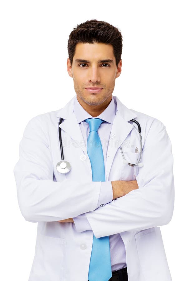 Il Dottore Sicuro Over White Background Immagine Stock - Immagine di ...