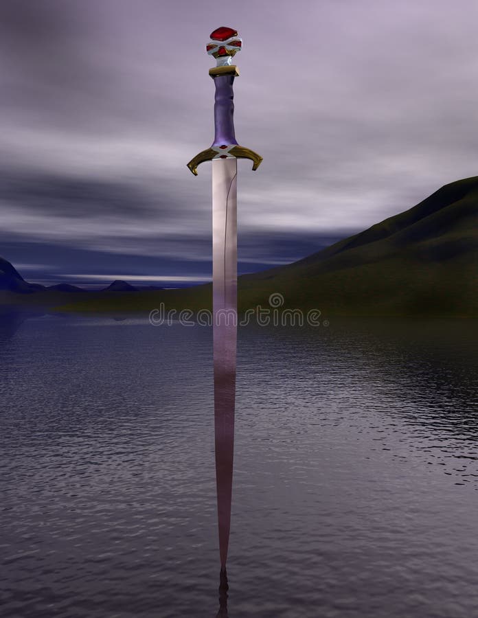 La Spada Excalibur Sul Lago Illustrazione di Stock - Illustrazione di ...