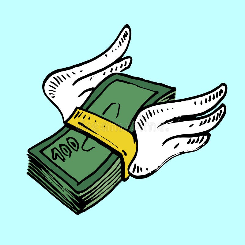 Flying Money with Wings Hand Drawing Stock Vector - Illustration of ...