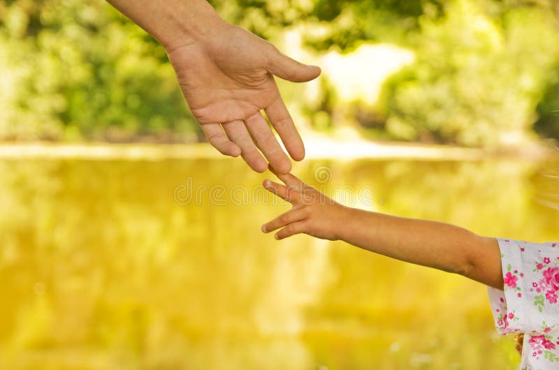 Un Genitore Tiene La Mano Di Un Bambino Piccolo Fotografia Stock ...