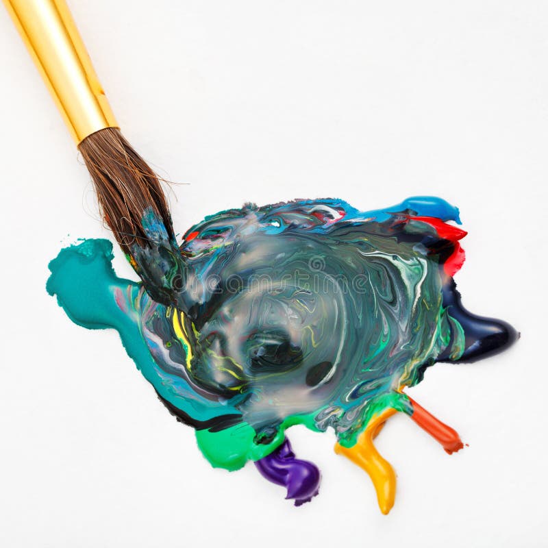 Il Pennello Del Fan Mescola Gli Acquerelli Multicolori Immagine Stock ...