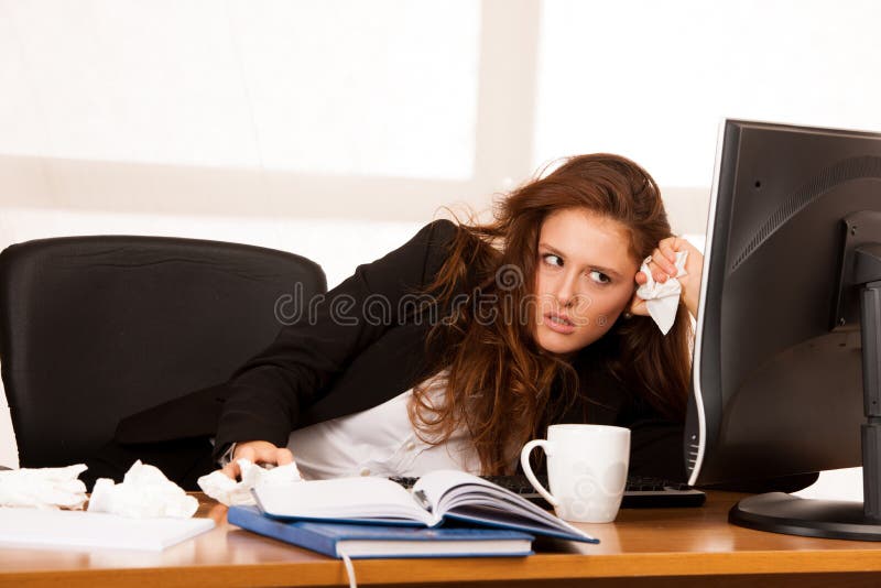 Il Woman Suffering at Work Behind the Desk in Her Office Stock Photo ...