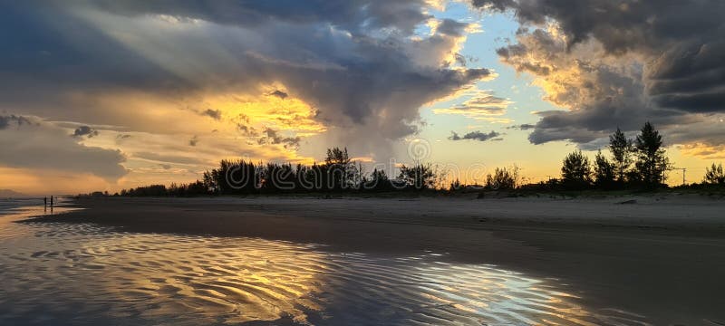 Ilha Comprida Beach Sunset - Brazil Stock Image - Image of trees ...
