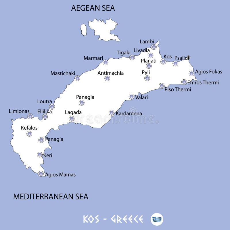 Ilha Dos Kos No Mapa Branco De Greece E No Illustrati Azul Do Fundo ...
