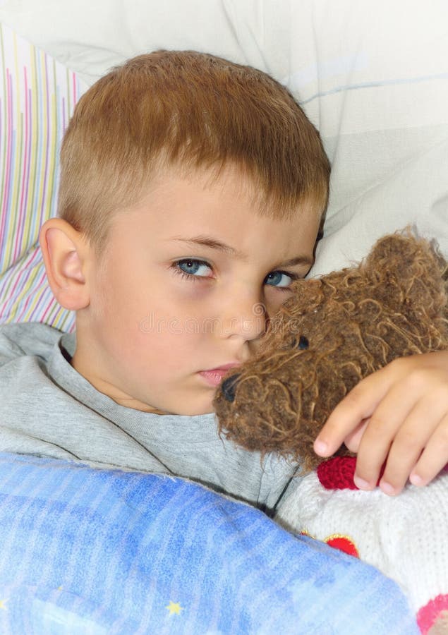 Sick Child. Ill Boy with Fever Stock Image - Image of hand, allergy ...