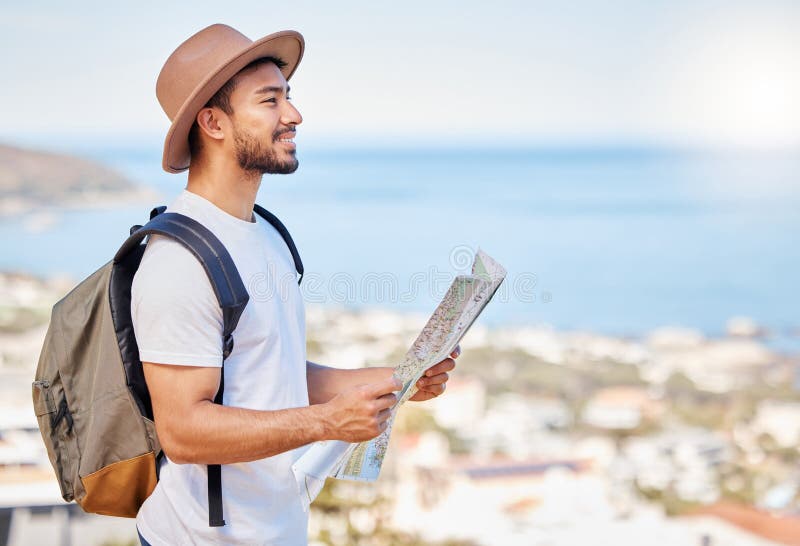 Ill Find My Way To the Next Adventure. a Young Man Holding a Map while Exploring Outdoors. Stock ...