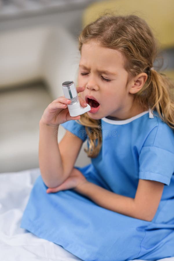 Ill Kid Using Asthma Inhaler Stock Image - Image of illness, closedeyes ...