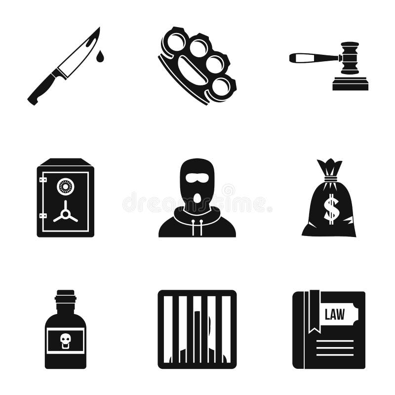 Illegal Action Icons Set, Simple Style Stock Vector - Illustration of ...