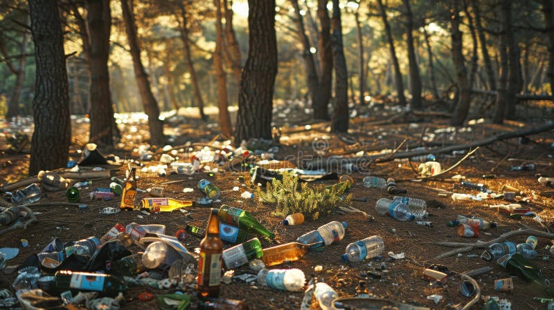 Illegal Dumping in Nature Discarded Beer Bottles and Trash Pollute a ...