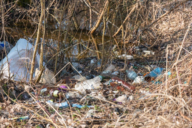 Illegal Garbage Dump in Nature. Dirty Garbage Polluting the Environment ...
