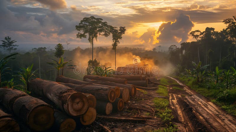 Illegal Logging on Forest, Deforestation Wood. Freshly Cut Log Stock ...