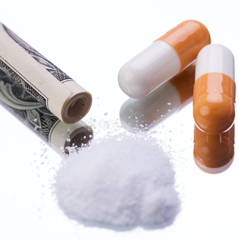 Illegal Pharmaceutical Pills and Drugs Money Stock Image - Image of ...