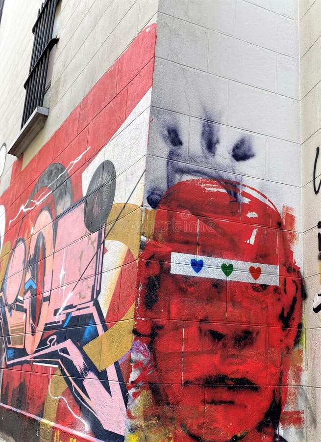 Illegal Red Graffiti Wall Corner Editorial Photography - Image of ...