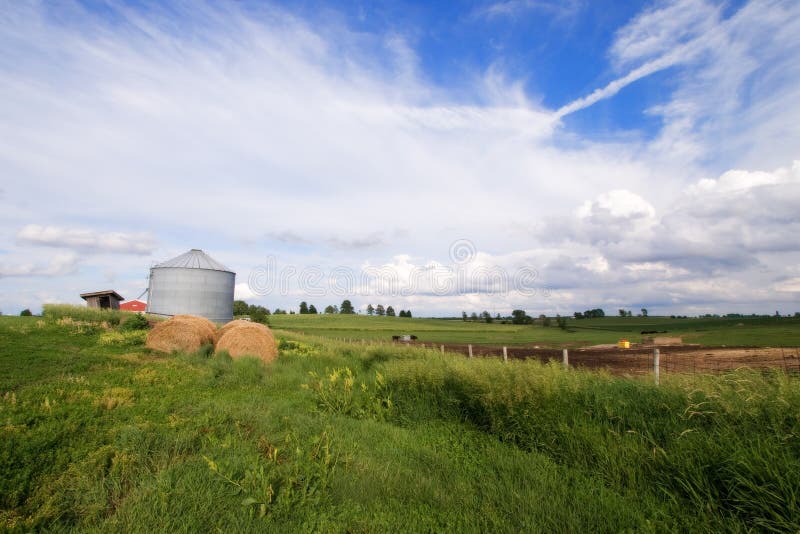 Illinois Field With Silo And Hay Bale Stock Photo - Image: 5843900