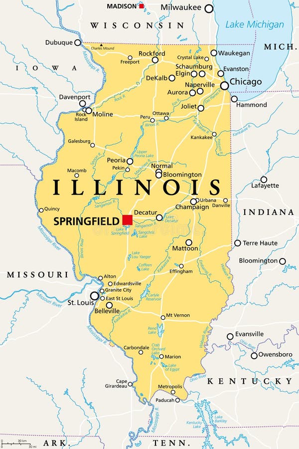 Illinois, IL, Political Map, US State, Nicknamed Land of Lincoln Stock ...