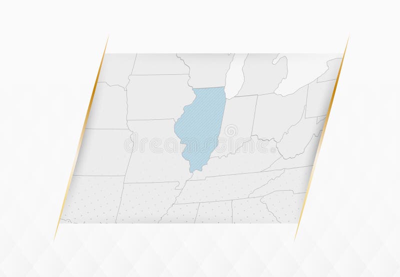 Illinois Map in Blue with Gold Framed Accents. Modern Vector Map of ...