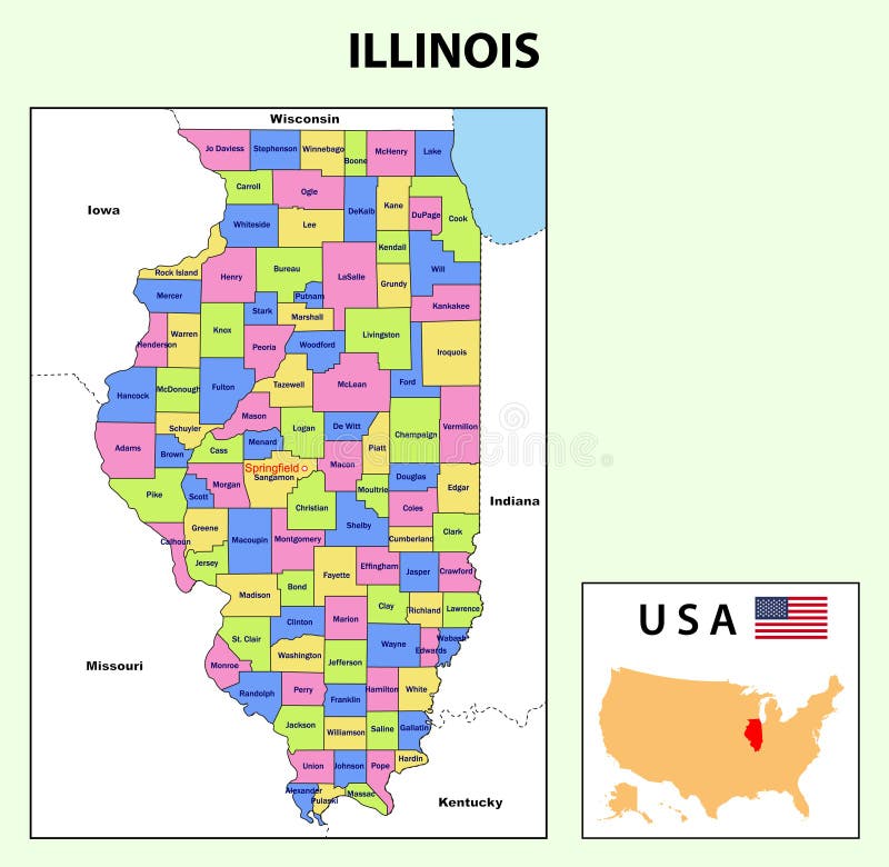 Illinois Map. Political Map of Illinois with Boundaries Stock Vector ...