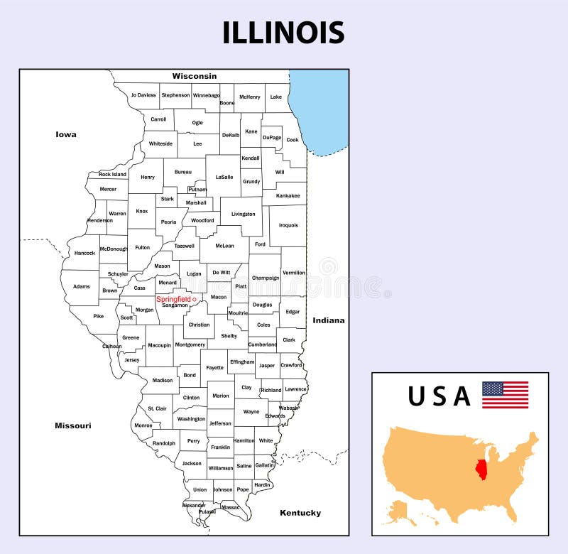 Illinois Map. Political Map of Illinois with Boundaries in White Color ...